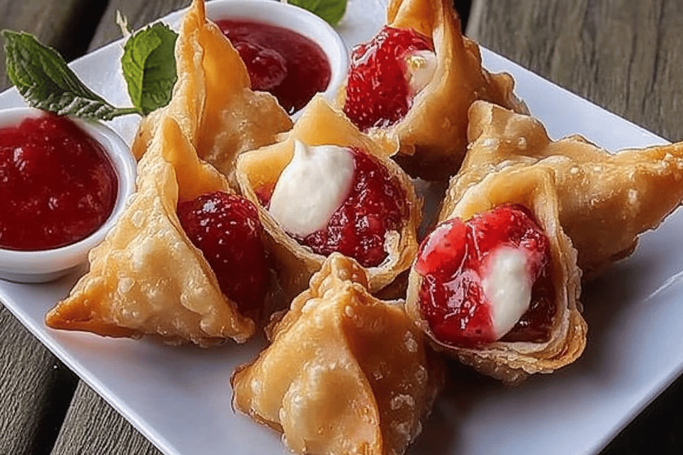 Deep Fried Strawberry Cheesecake Stuffed Wonton Bites - Recipes Mentor